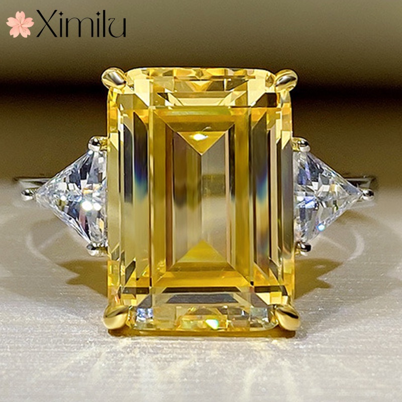 Two-color Plated Rectangular Diamond Silver Ring Rectangular 10g Large ...