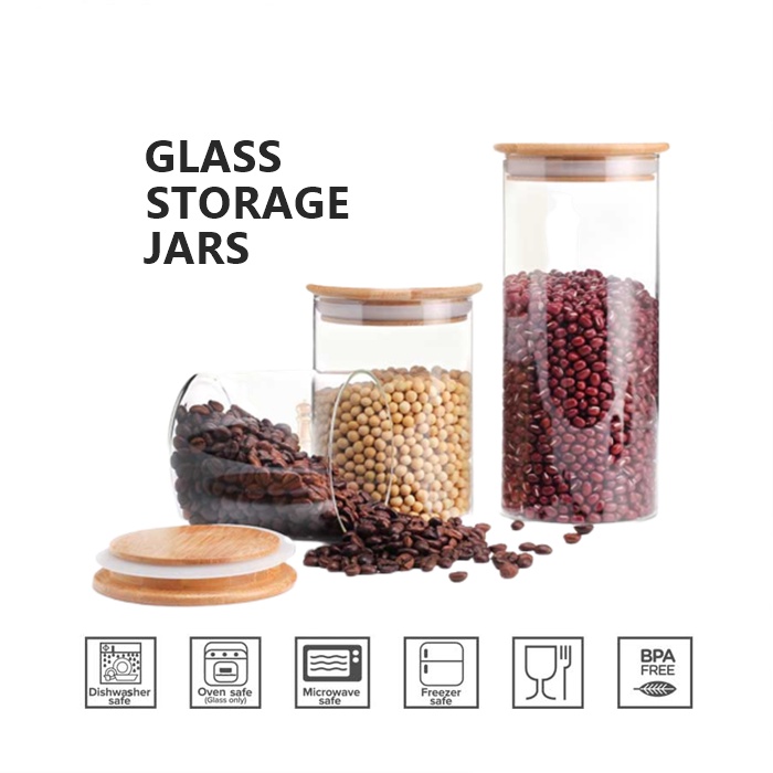 Cookie Jar, Glass Kitchen Canisters with Airtight Bamboo Lid, Glass ...