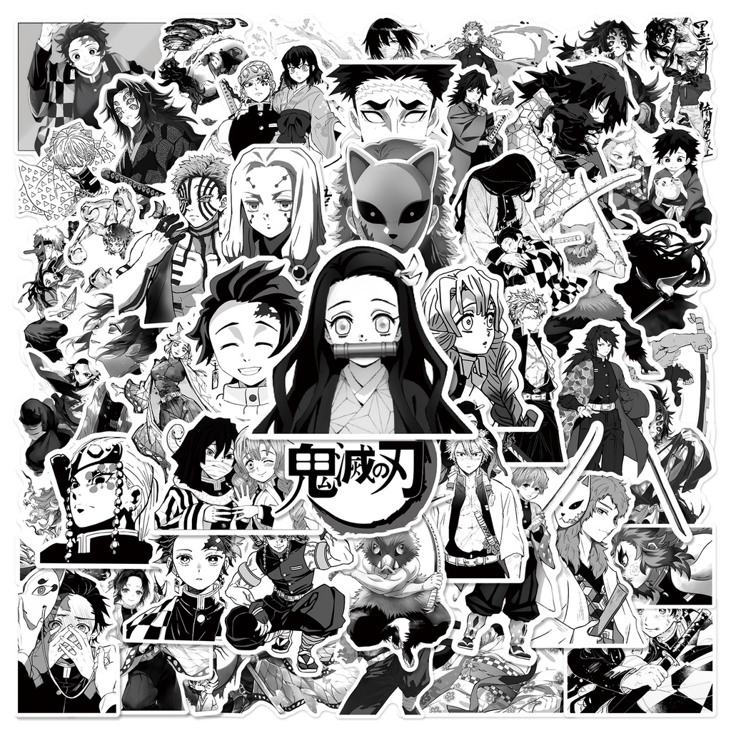 50PCS Black and White Anime Demon Slayer Waterproof Graffiti Stickers ...