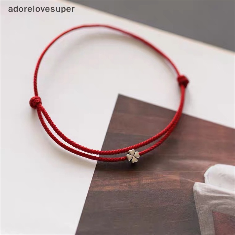 AD1PH Four-leaf Clover Mini String Bracelet Lucky Red Handmade Rope ...