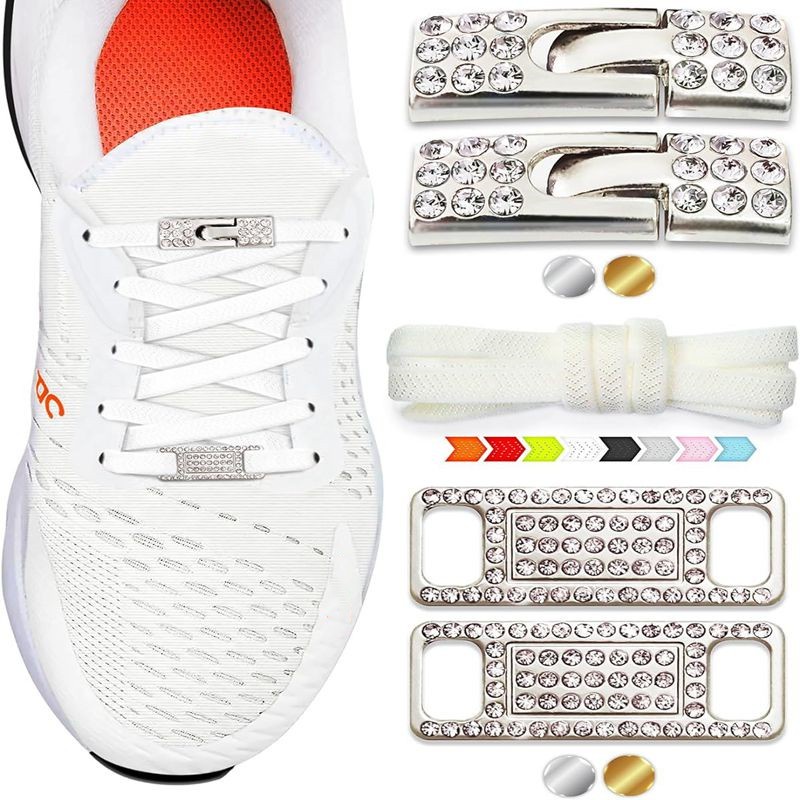 Luxury Bling Smart Buckle Metal Shoelaces Elastic No Tie Flat Shoe ...