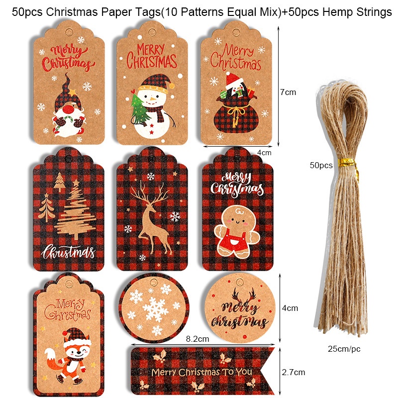 50/set Christmas Kraft Paper Christmas Gift Tags Xmas Kraft Gift ...