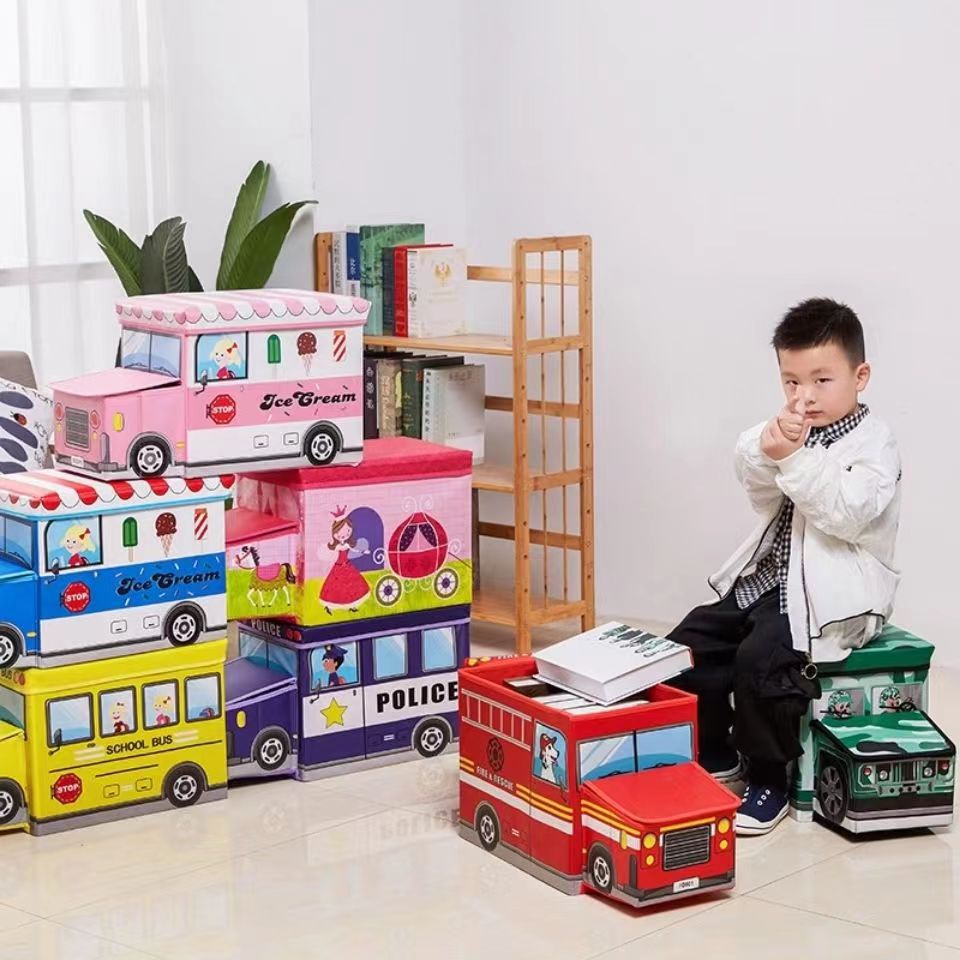 storage box chair kids stool ottoman foldable storage bus children ...