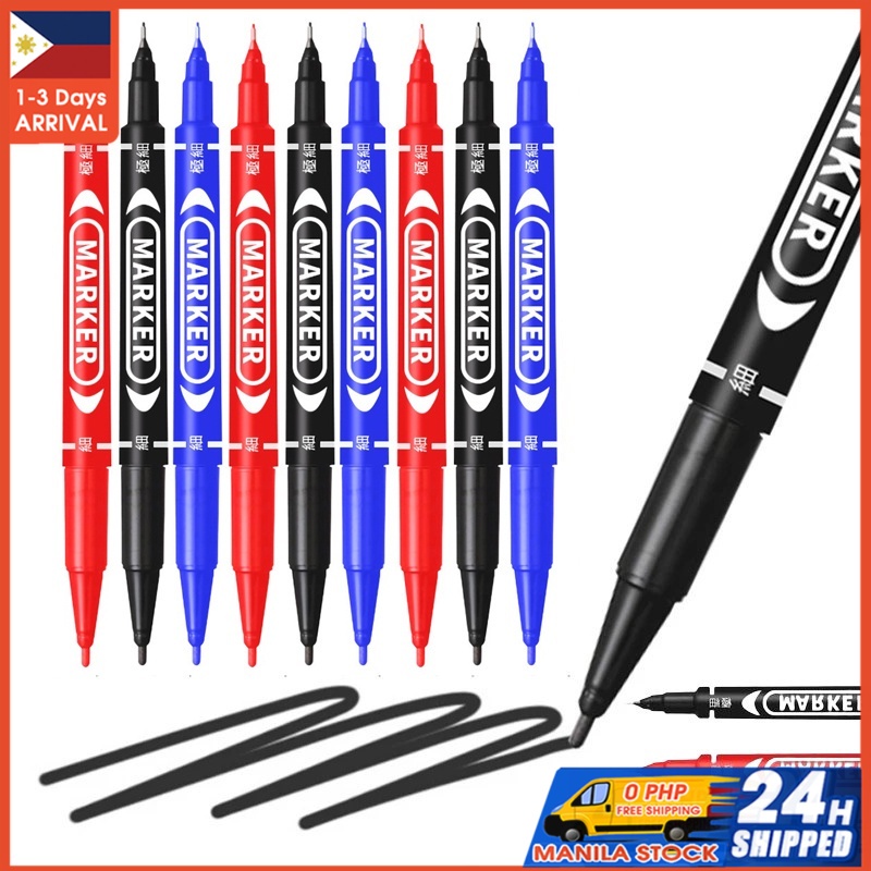 Quick-drying Permanent Marker Double-headed Marker Black Blue Red Ink ...