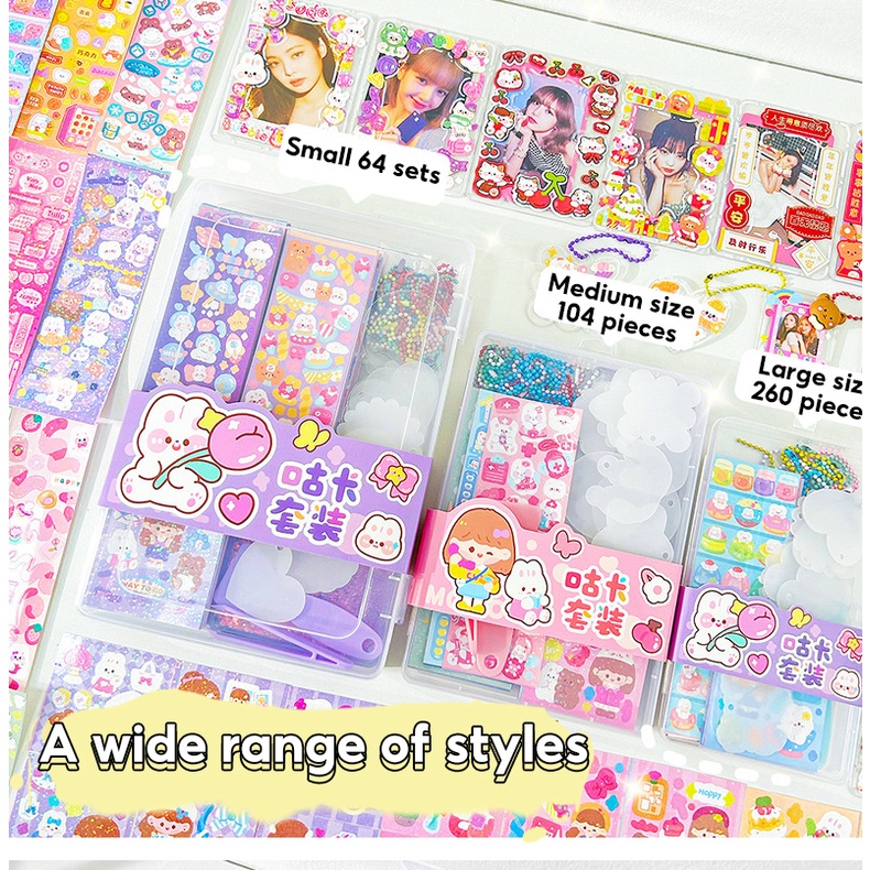 260 Pcs Boxed Lovely Cartoon Shiny Stickers Quicksand Cards Set Student ...
