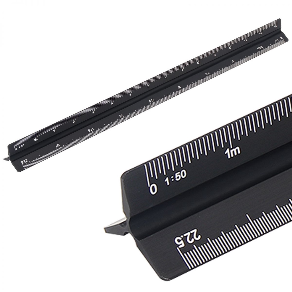 Black 12 Inch Aluminum Alloy Small Scale Triangular Ruler ...