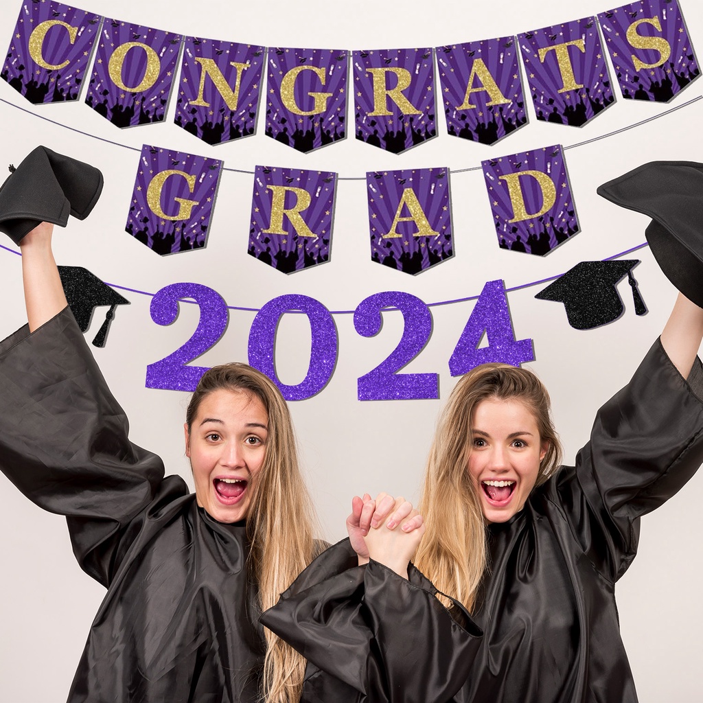 FANGLELAND Purple Grad Banner 2024 Graduation Party Decorations with ...
