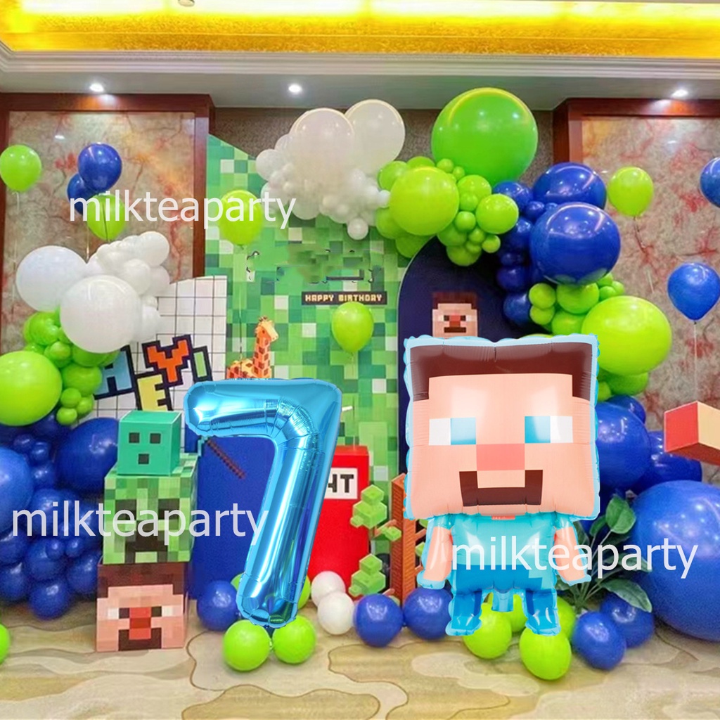 Minecraft Theme Party Balloons 32"blue Number Balloon Set For Boys Kids ...