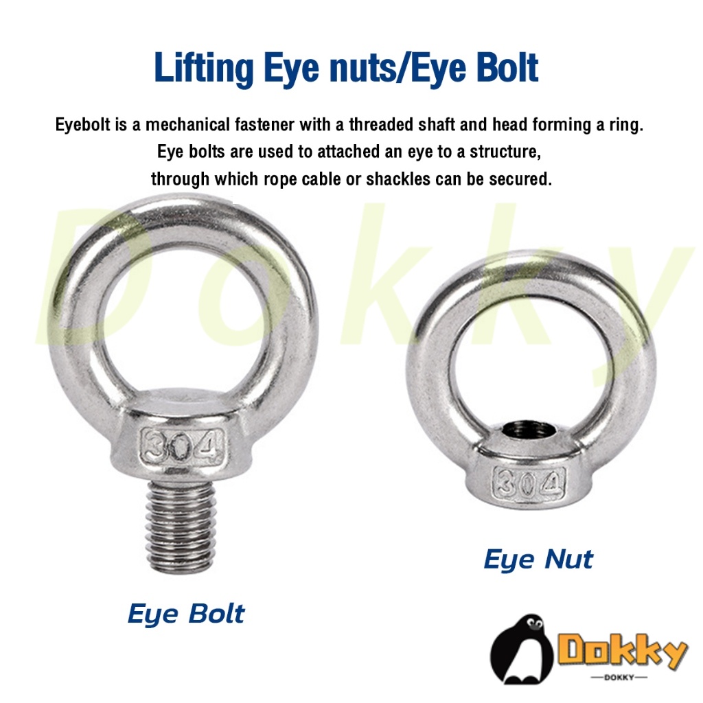 Dokky Lifting Eye nuts/Eye Bolt M6 M8 High Quality 304 Stainless Steel ...