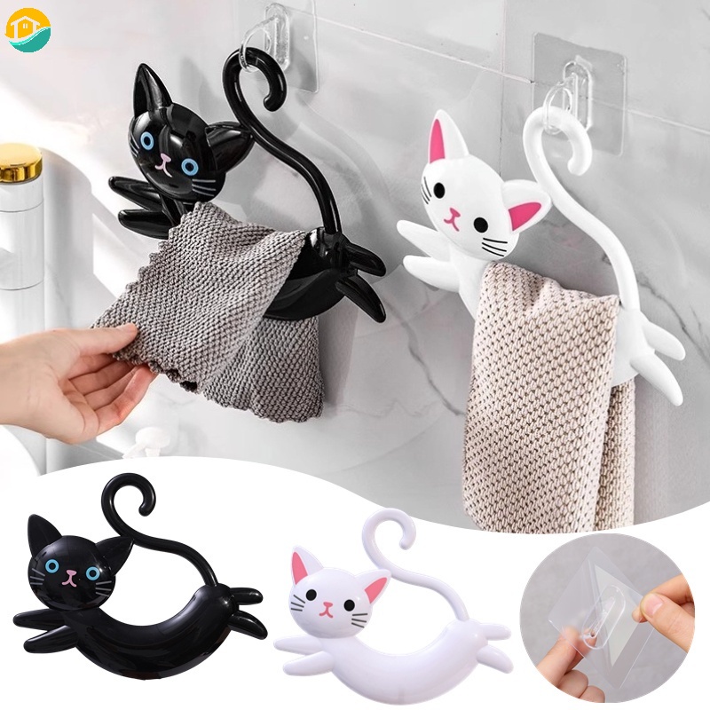 Strong Bearing Capacity Cartoon Cat Shaped Kitchen Rag Rack Punch-Free ...
