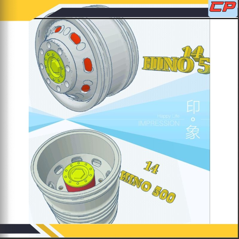 Hino 500 truck miniature drum rims, 1:10 scale, 46.5mm diameter ...