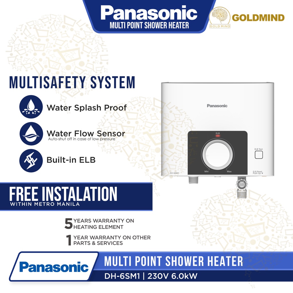 Panasonic Water Heater Multi Point Compact Shower Heater (DH-6SM1 ...