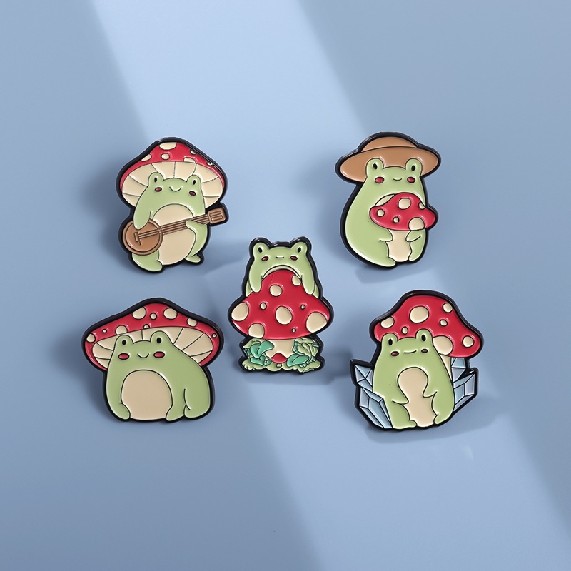 Cartoon Cute Frog Enamel Pins Animal Brooches Funny Mushroom Frogs ...