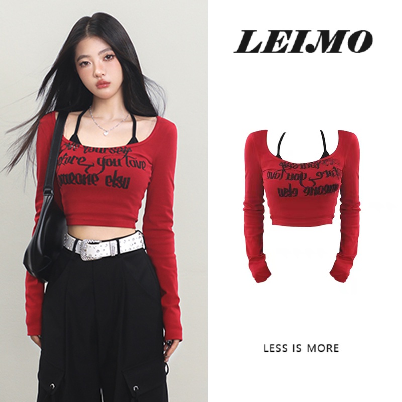 Fall/Winter New short lapel long-sleeved T-shirt women's slim all-match ...