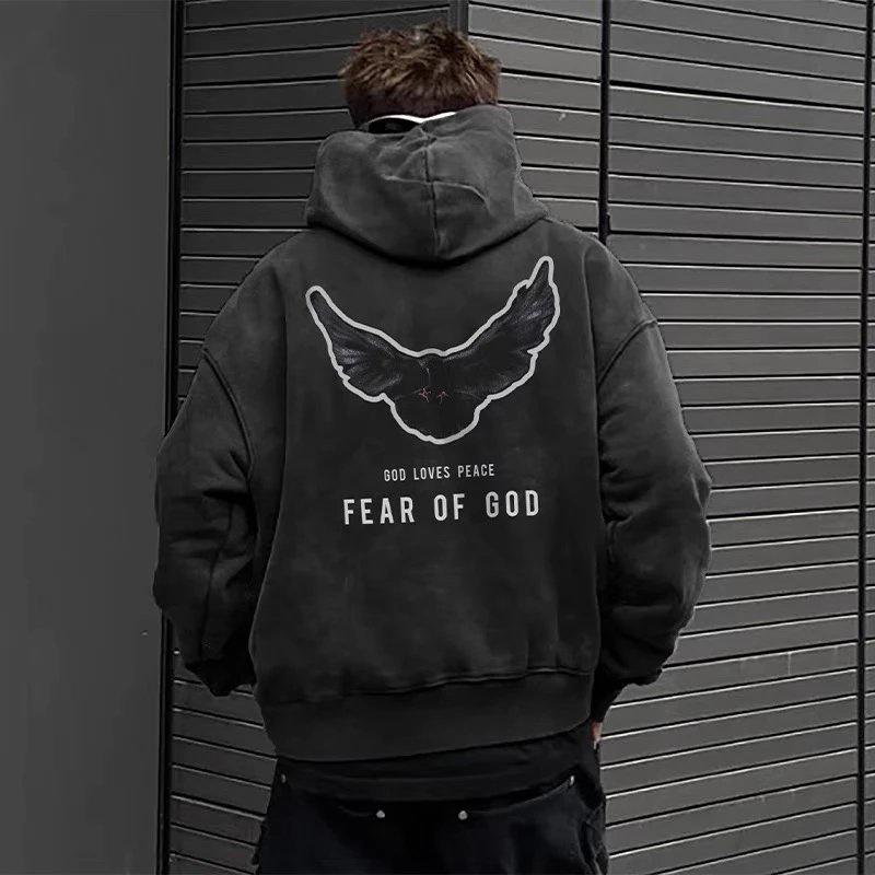 FEAR OF GOD Pigeon Pattern Printing Design Hood Washed to Make Old ...