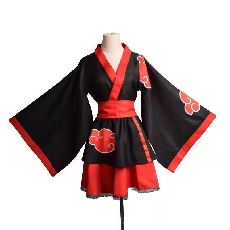 Naruto Adult Japanese Kimono Cosplay Kids Akatsuki Cloud Print Costume ...