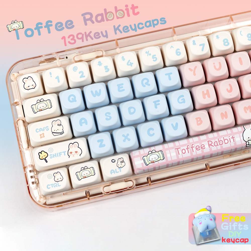 PBT Toffee Rabbit Keycaps 139Keys/Set MOA Profile DYE-SUB DIY Custom ...