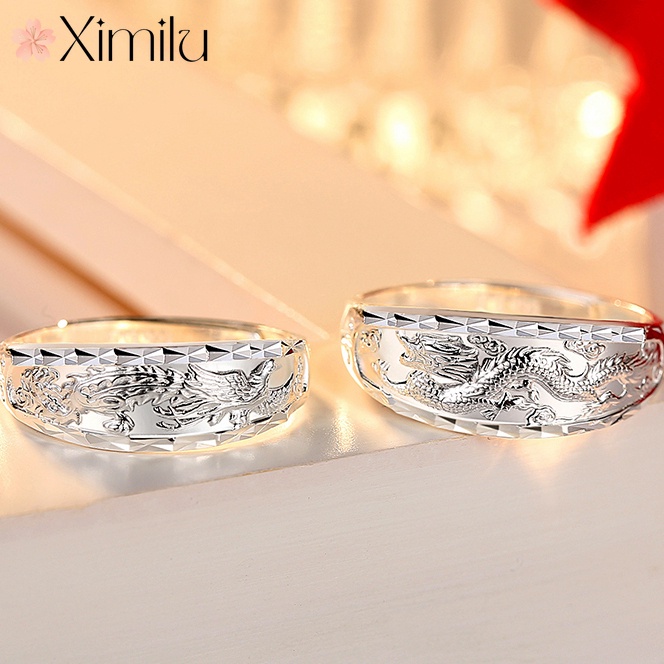 XIMILU Original Pure Silver Dragon Phoenix Pair Men Women Ring Proposal ...