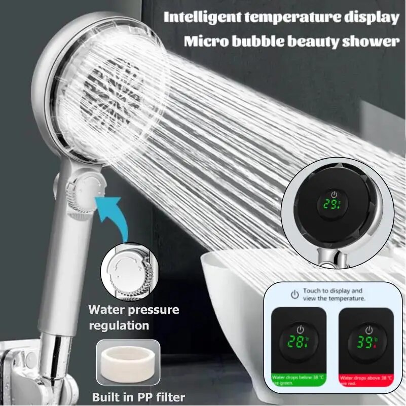 High Pressure Water Saving Filtration Shower Head Pressurized Led