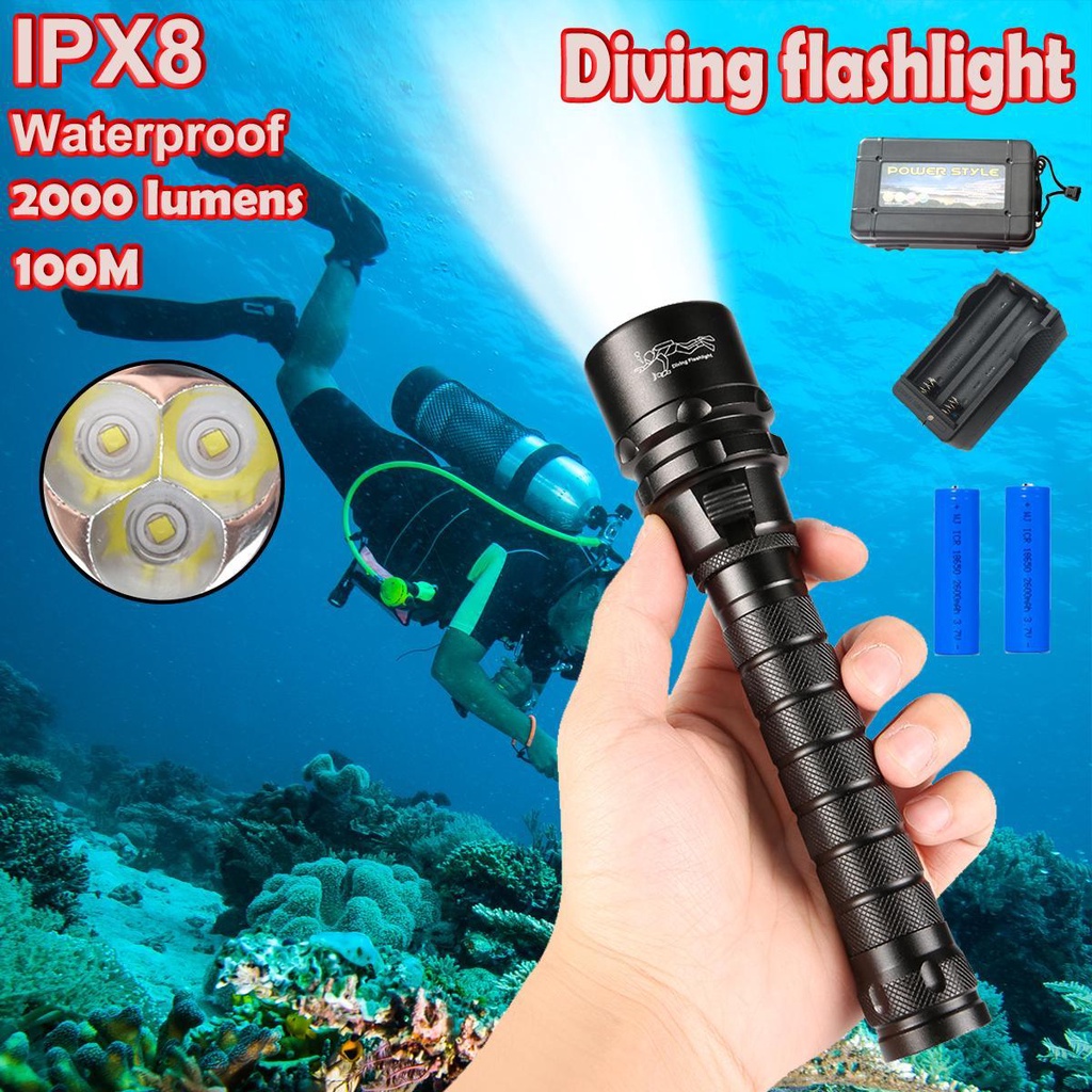 Powerful 2000 Lumens Diving Flashlight for Underwater Exploration ...