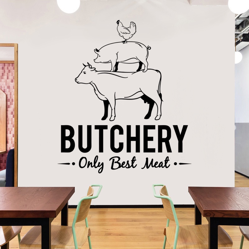 Butcher Shop Logo Vinyl Wall Stickers Pork Beef Chicken Meat Window ...