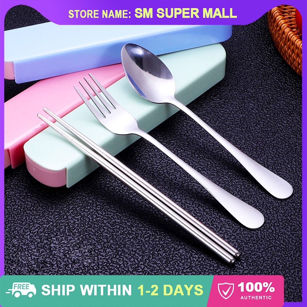 【304 Stainless Steel】3-in-1 Cutlery Set with Case Portable Chopsticks ...