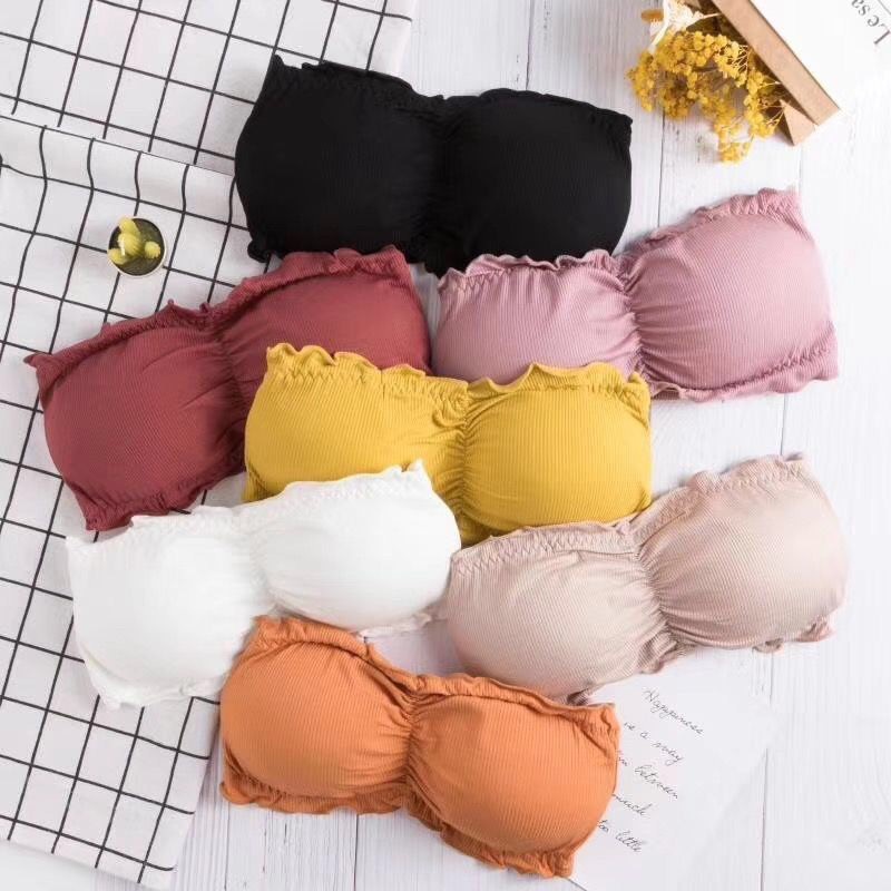 ♞MODERN Korean Women Frill Bandeau With Three Snaps Back Closure Pushup ...