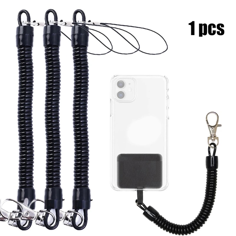 Black Retractable Card Spring Mobile Phone Lanyard Anti-loss Tension ...