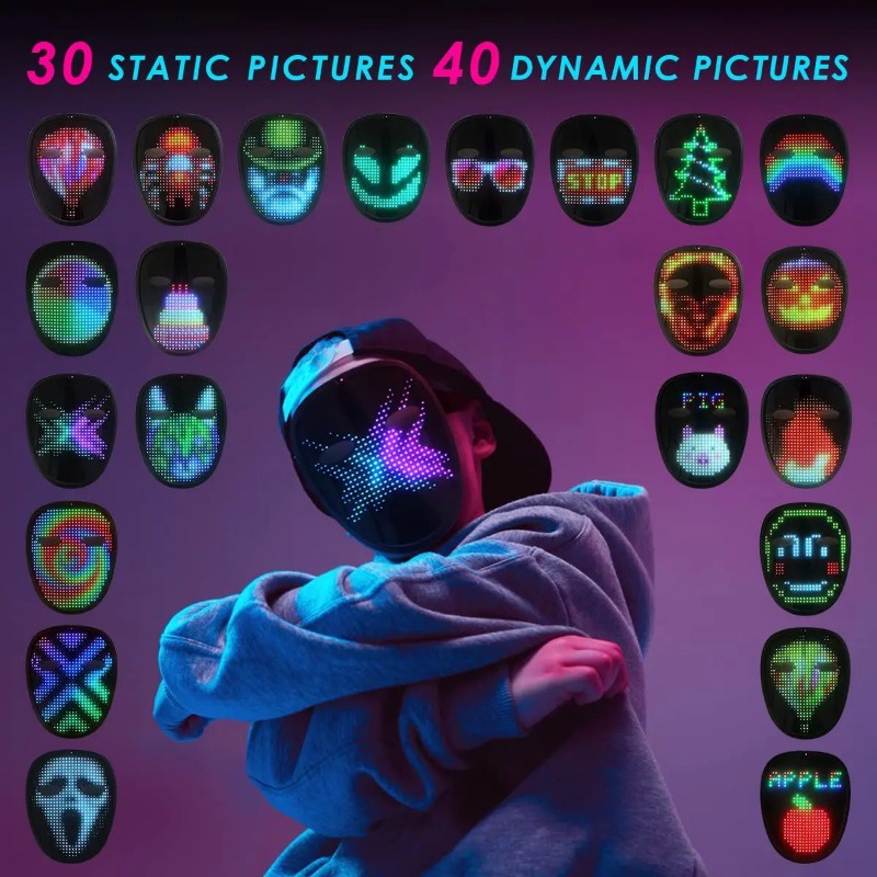 Kids Face Transforming LED Mask, Gesture Control Purge Glow Mask ...