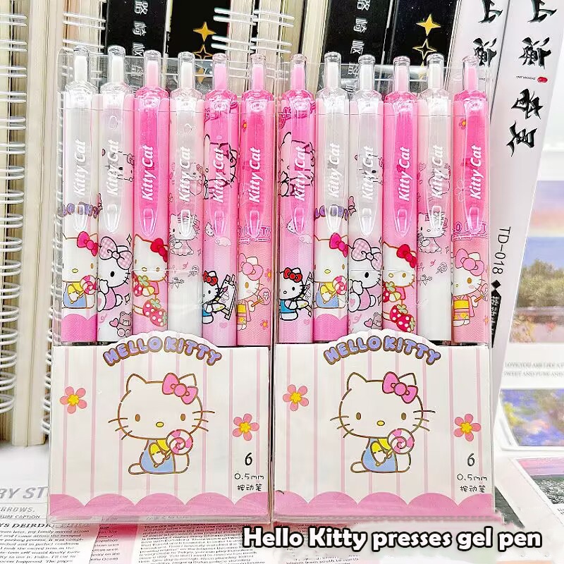6Pcs Cartoon Sanrio Gel Pen Hello Kitty Kuromi ST Quick Drying Black 0 ...
