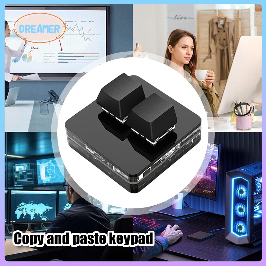 Black Hot-swappable 2 Key Keyborad Mini Mechanical Keyboard Copy Paste ...