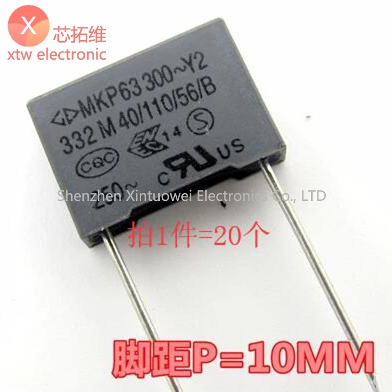 20Pcs/lot Safety Capacitor MKP63 Y2 300V Film Capacitor 332 3300PF 332M ...