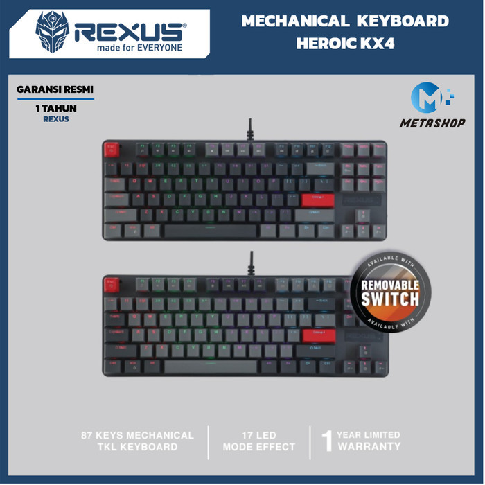 Rexus KX4 Heroic Series Gaming Mechanical Keyboard 87 Keys Wired Mecha ...