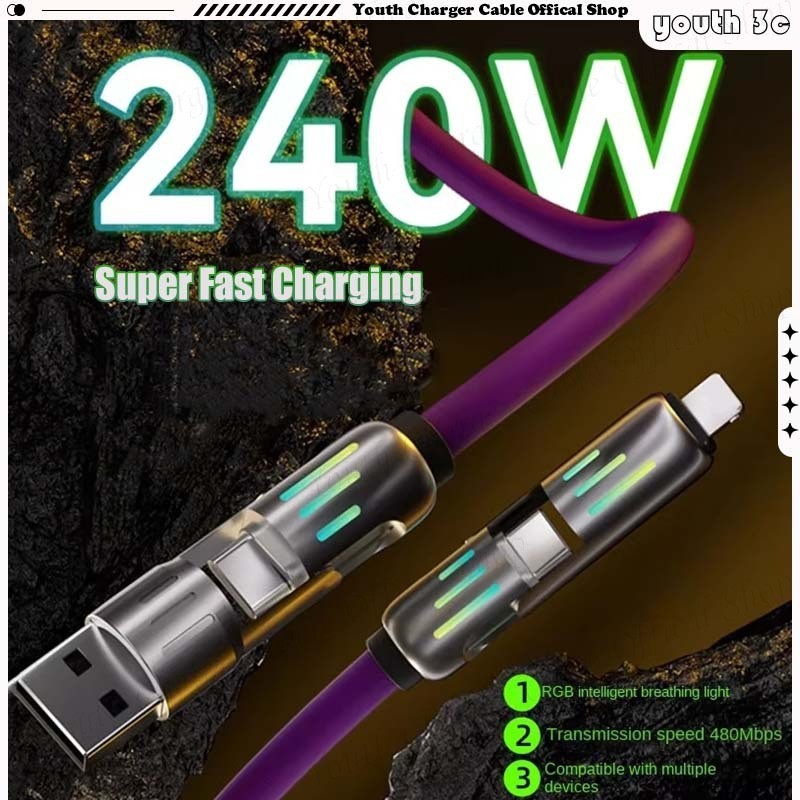 240W Super Fast Charging Data Cable Dual Type C Phone Charging Cable ...