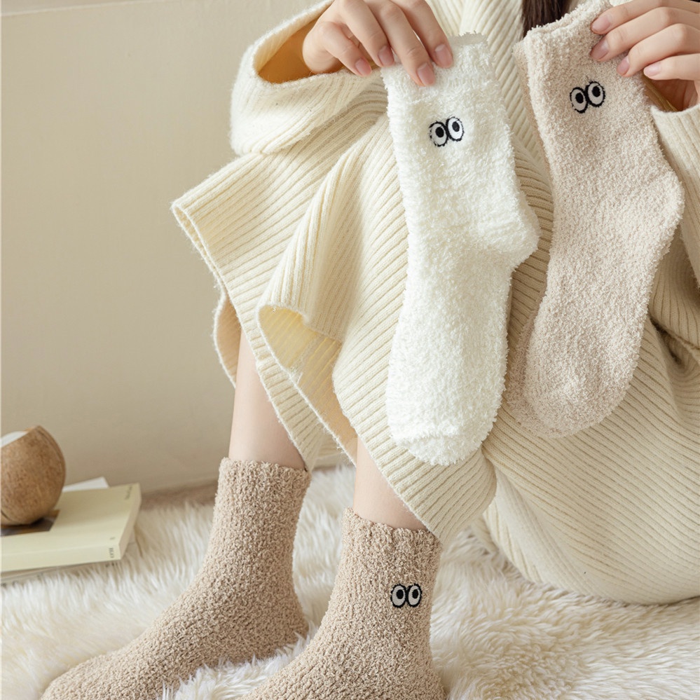 Women Funny Cute Cartoon Eye Pattern Comfortable Fuzzy Socks Fluffy ...