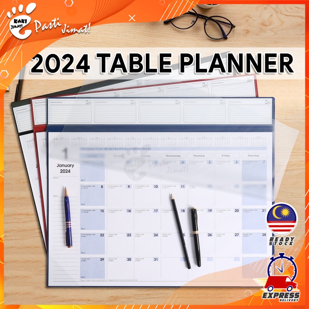 KakiJimat 2024 Table Planner Calendar A2 Size PVC Cover Desktop Planner ...