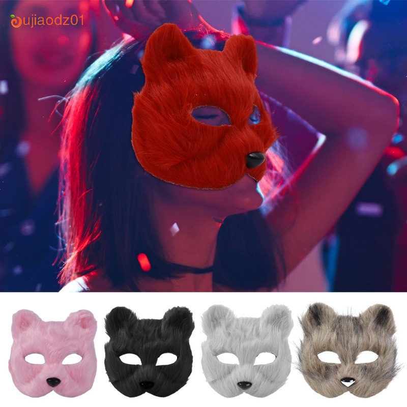 Furry Plush Fox Half Face Mask Cosplay Props Halloween Carnival Party ...