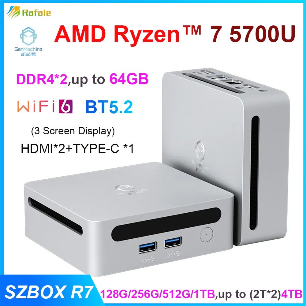 GenMachine Mini PC AMD Ryzen 7 5700U CPU Support Windows 10/11 3200MHz ...