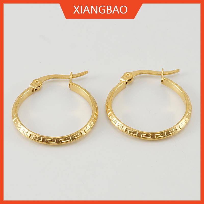 xiangbao 18K Saudi gold pawnable Great Wall pattern buckle earrings for ...