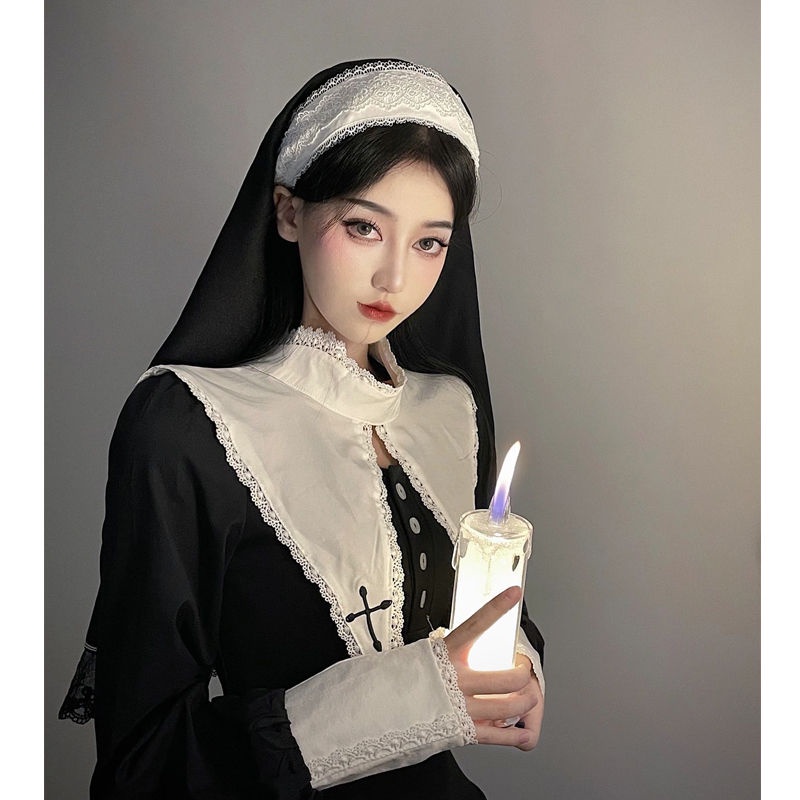Halloween Nun Costume Wear Dress Loose Plus Size Fat mm 150kg Dark ...