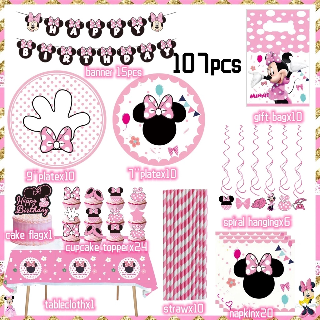 Pink Minnie Mouse Birthday Party Supplies Paper Cup Plate Napkin ...