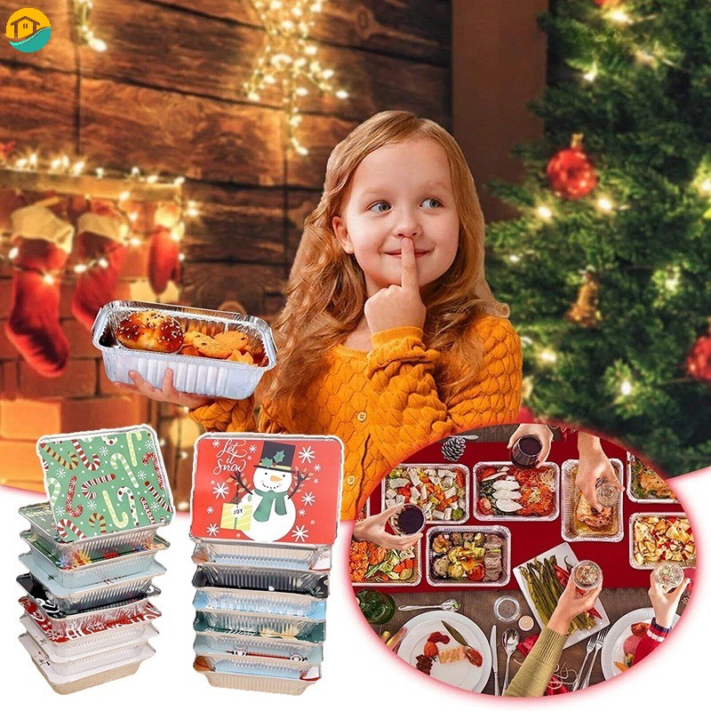 20Pcs Christmas Rectangular Tin Foil Tray Disposable Food Container BBQ ...