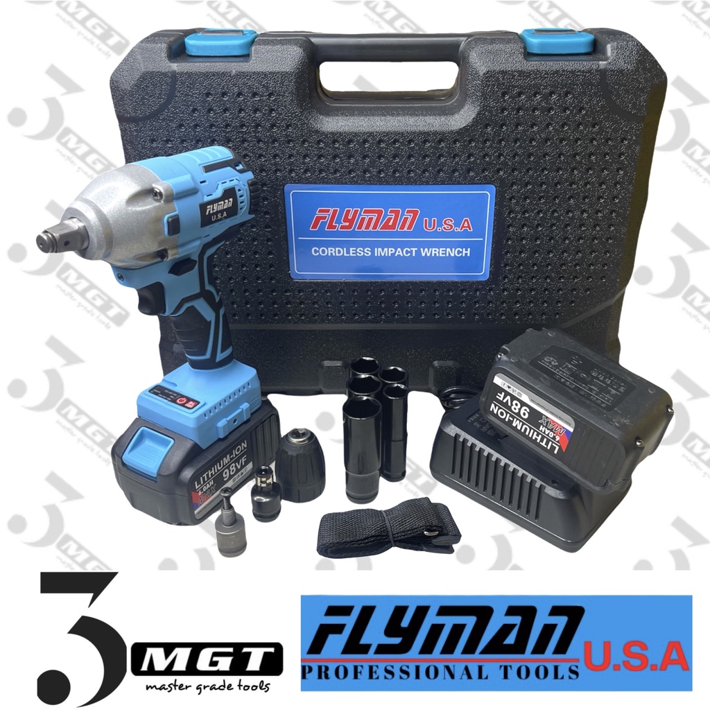 FLYMAN CORDLESS IMPACT WRENCH 1/2 DRIVE 98 VOLTS WITH DUAL PURPOSE ...