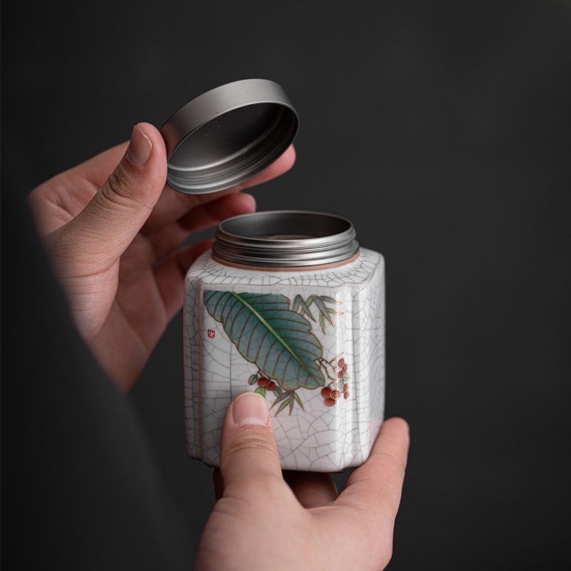Ceramic Tea Caddy Tin Lid Ru Kiln Tea Caddy Tea Caddy Sealed Caddy ...
