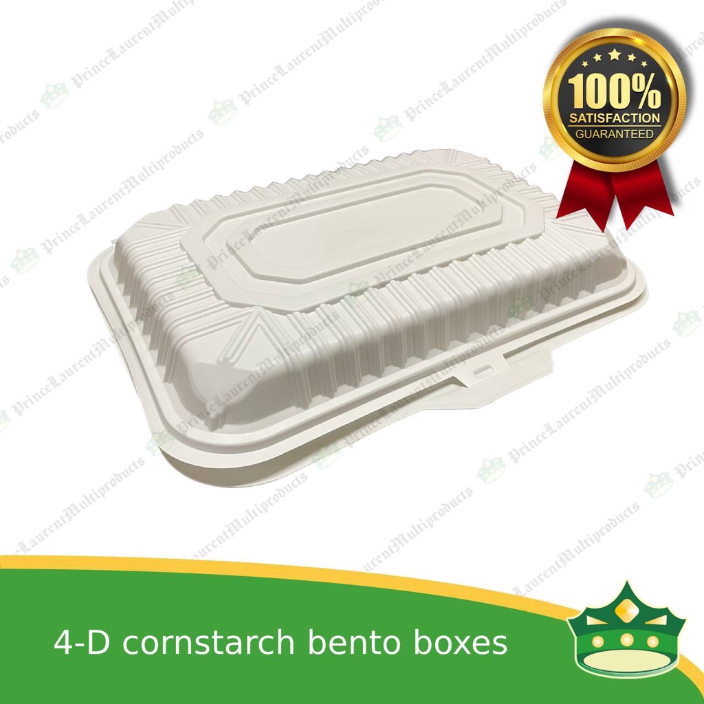 [50 pcs] 4 division compostable cornstarch bento box biodegradable meal box | Shopee Philippines