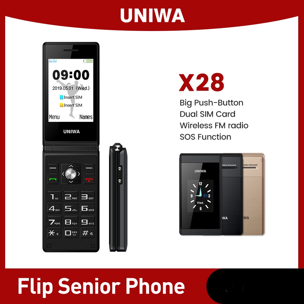 UNIWA X28 Flip Mobile Phone GSM Big Push-Button Clamshell Cellphone ...