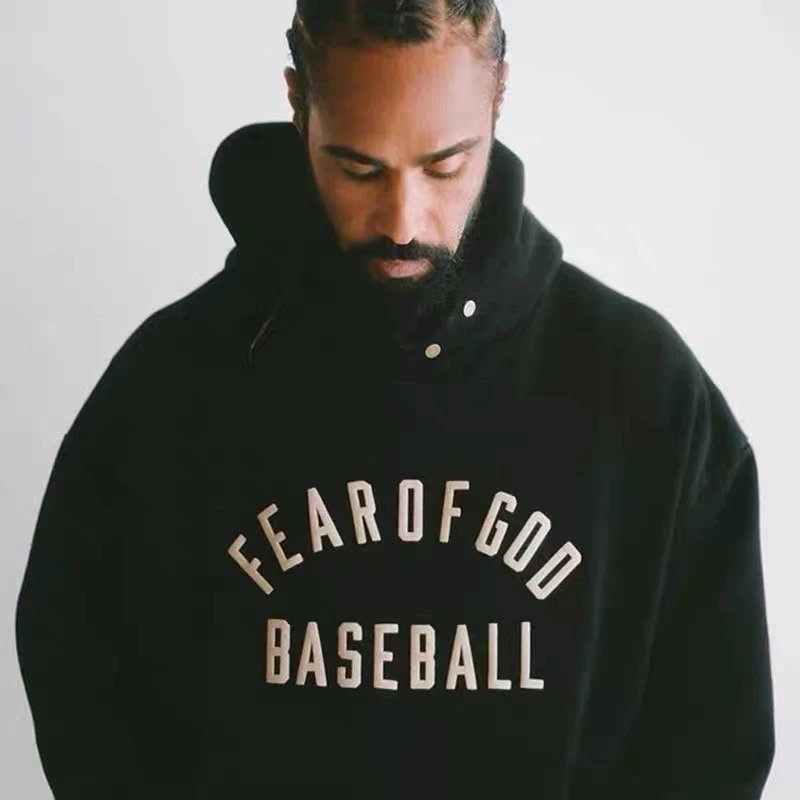 FEAR of GOD baseball Flocking logo Printed Design Hoodie Fleece-Lined ...