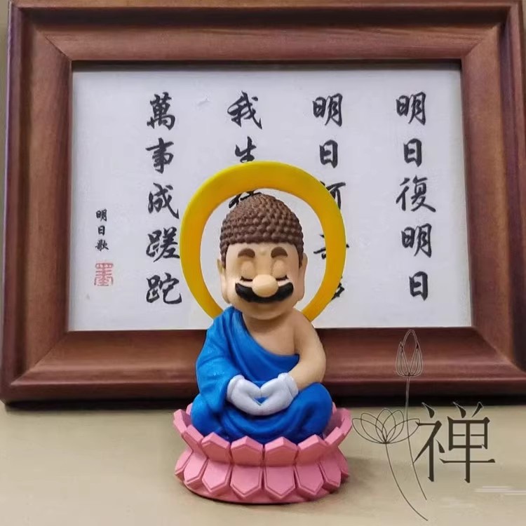 Super Mario GK Lotus Buddha Mario Statue Figure Model Car Decoration ...