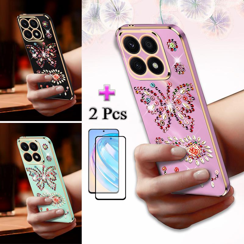2 IN 1 For Honor X8A Case Gold Edge Plating Plating DIY Cute Stickers ...