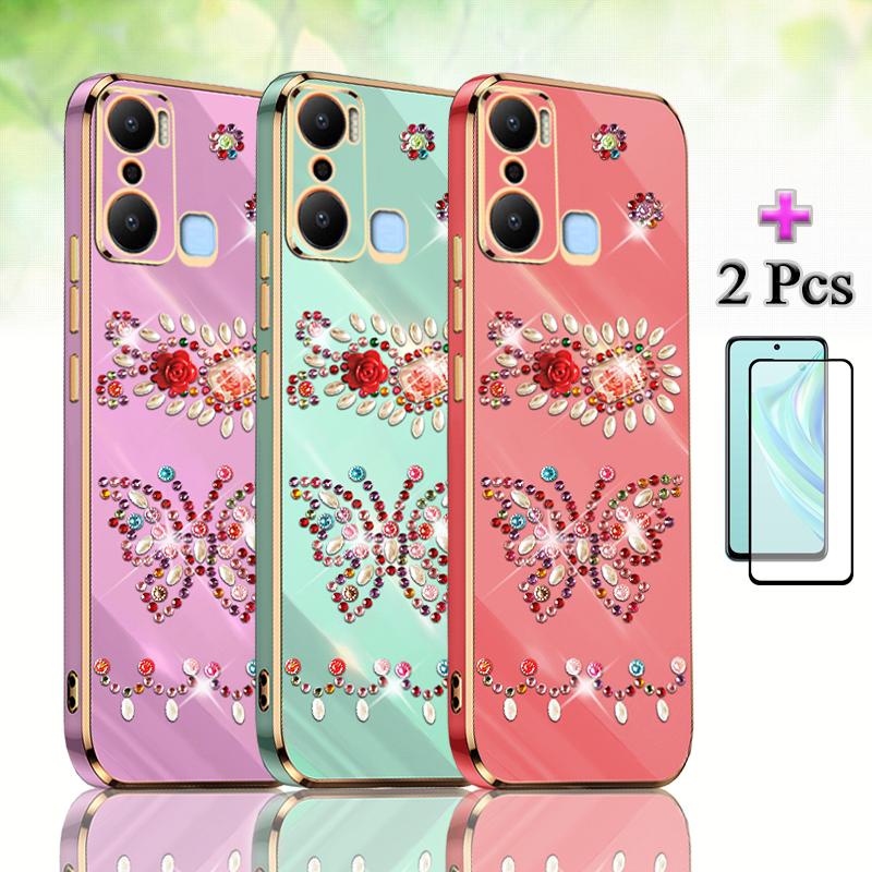 2 IN 1 For Infinix Hot 20 Play Phone Case Straight Gold edge Plating ...